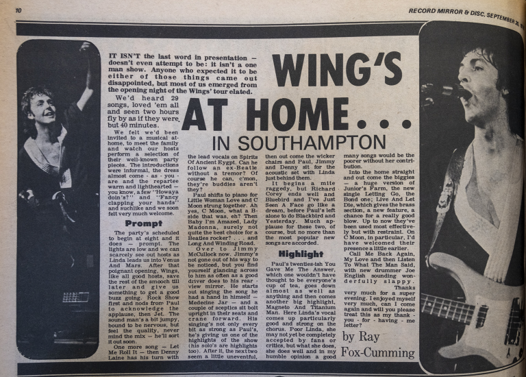 Wings concert at Gaumont Theatre in Southampton on Sep 9, 1975