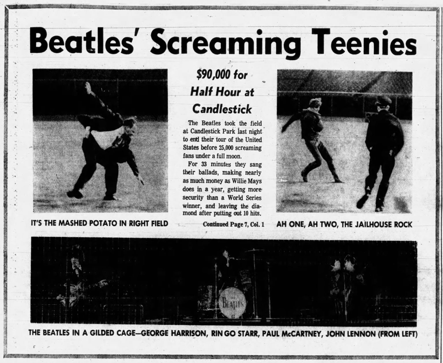The Beatles concert at Candlestick Park in San Francisco on Aug 29 ...