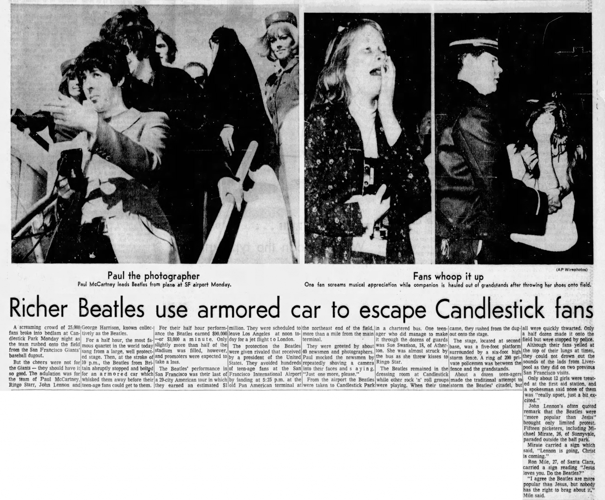 The Beatles concert at Candlestick Park in San Francisco on Aug 29 ...